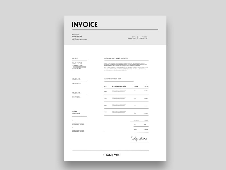 Invoice Template Minimal 1 Page Invoice Professional Invoice Modern ...