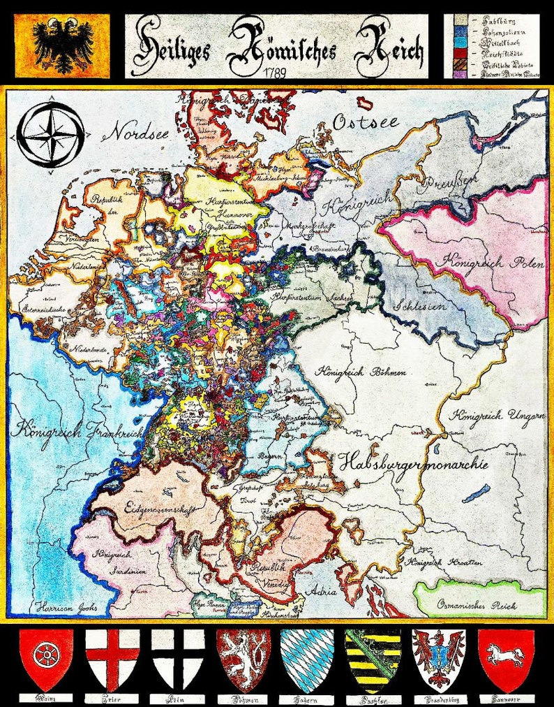 1789 Holy Roman Empire Map – Pre-french Revolution Central Europe ...