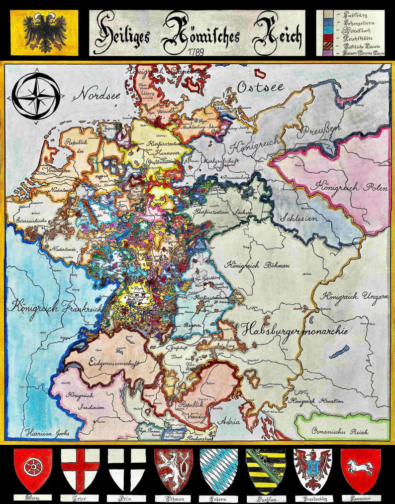 Mapa del Sacro Imperio Romano Germánico 1789 Europa Central - Etsy España