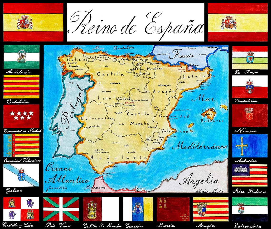 Kingdom of Spain Map; Reino De España - Etsy