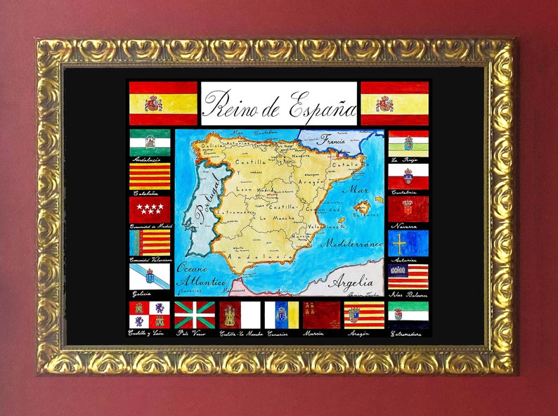 Kingdom of Spain Map; Reino De España - Etsy