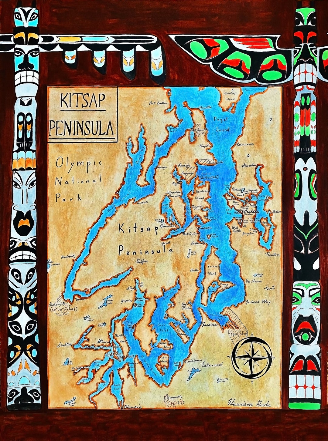 Map of the Kitsap Peninsula; Puget Sound Map - Etsy