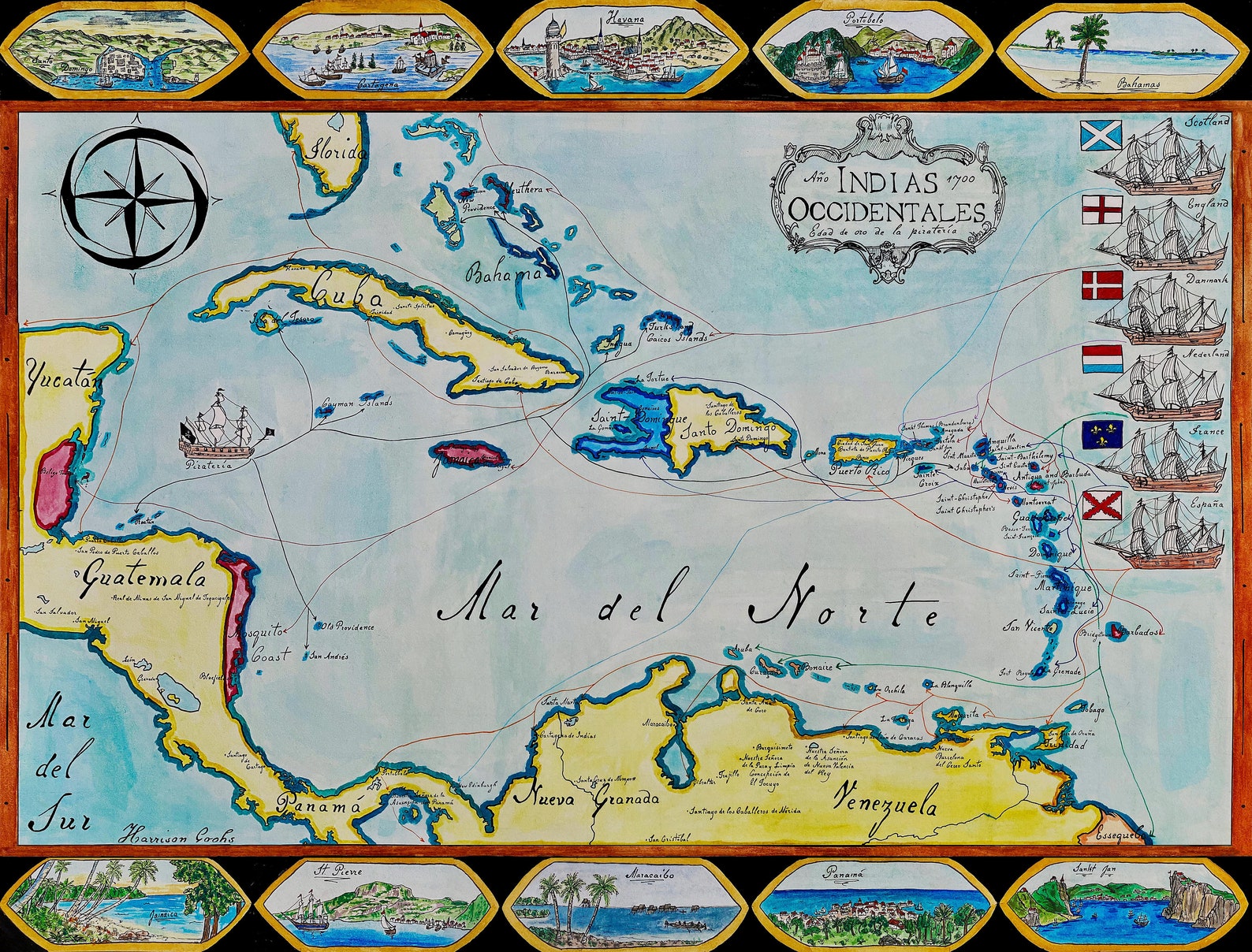 Caribbean Map 1700; Golden Age of Piracy - Etsy