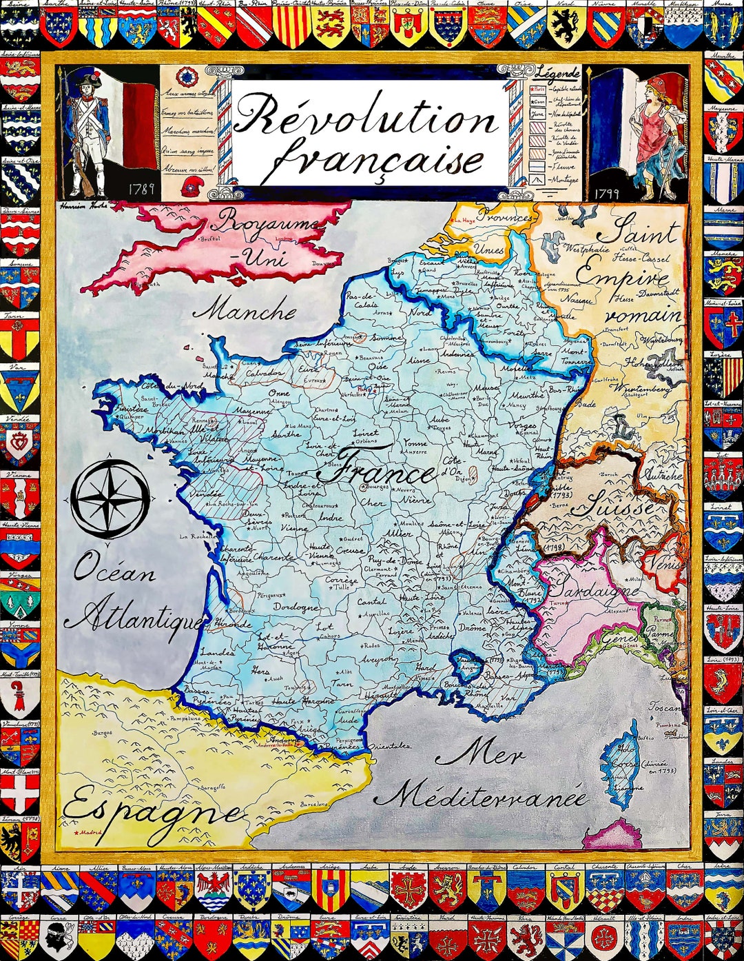 Mapa de la Revolución Francesa; Mapa de Francia 1789-1799 - Etsy España