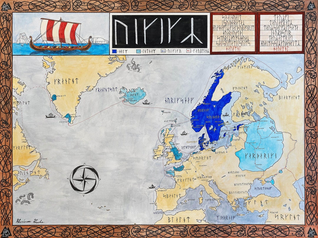 Handpainted Viking Expansion Map: Runes of the Viking Age - Etsy