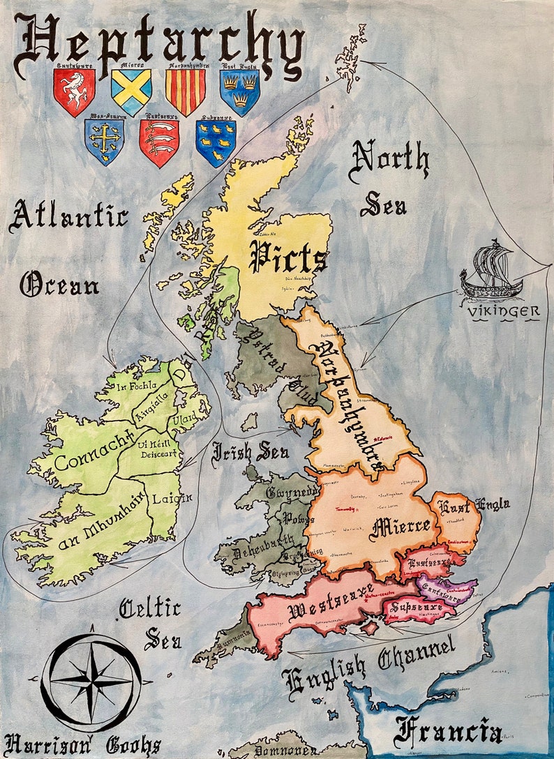 Map of Anglo-saxon Britain; the Heptarchy - Etsy Canada
