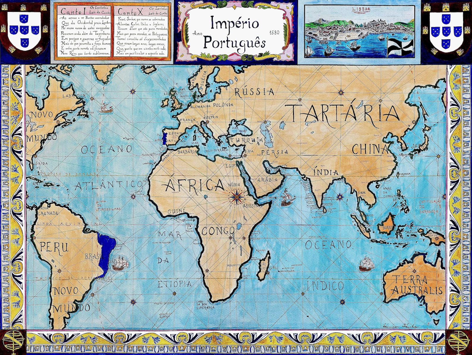Portuguese Empire Map 1580 – Age of Exploration Nautical Chart | Treaty ...