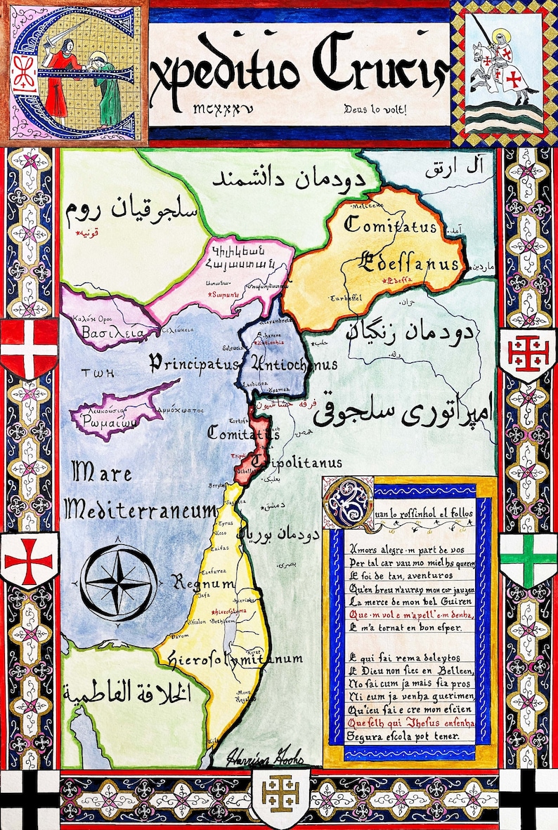 Crusades Map; First Crusade; Kingdom of Jerusalem - Etsy