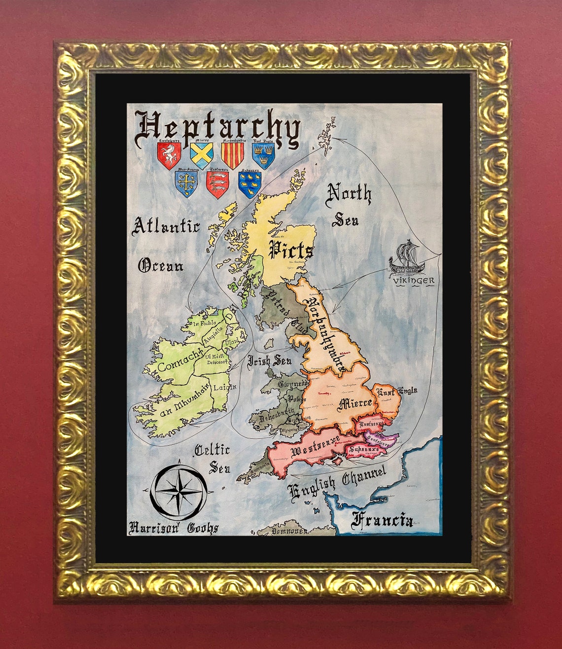 Map of Anglo-saxon Britain the Heptarchy - Etsy Sweden