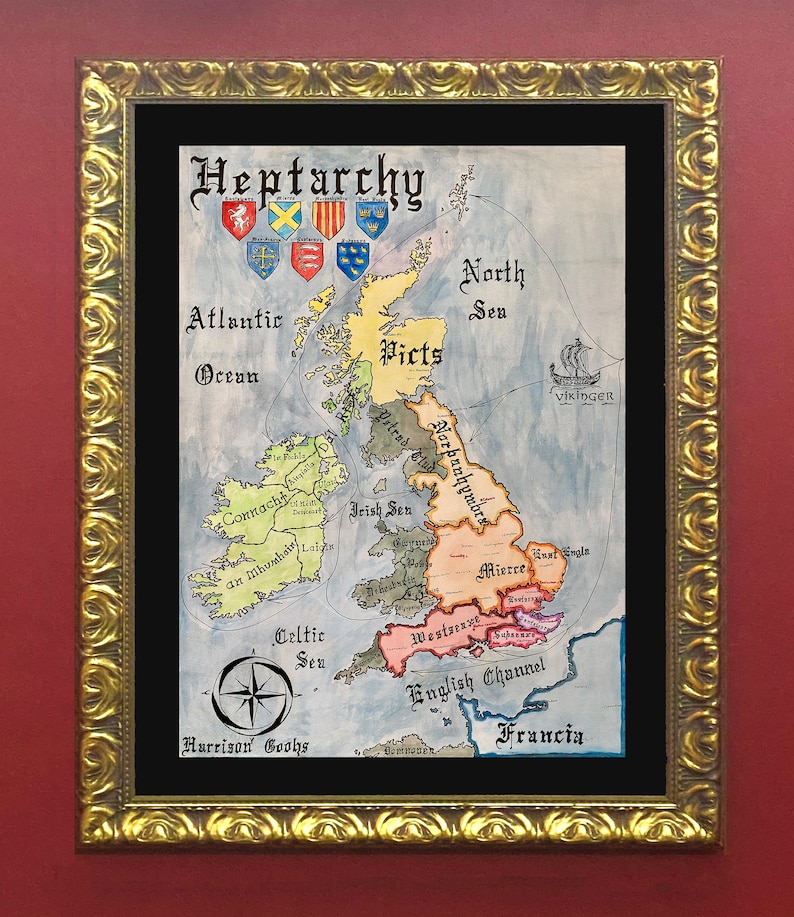 Map of Anglo-saxon Britain; the Heptarchy - Etsy UK