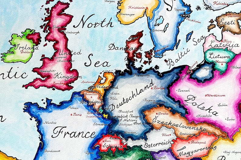 Map of Interwar Europe; Endonym Map Europe 1923 - Etsy