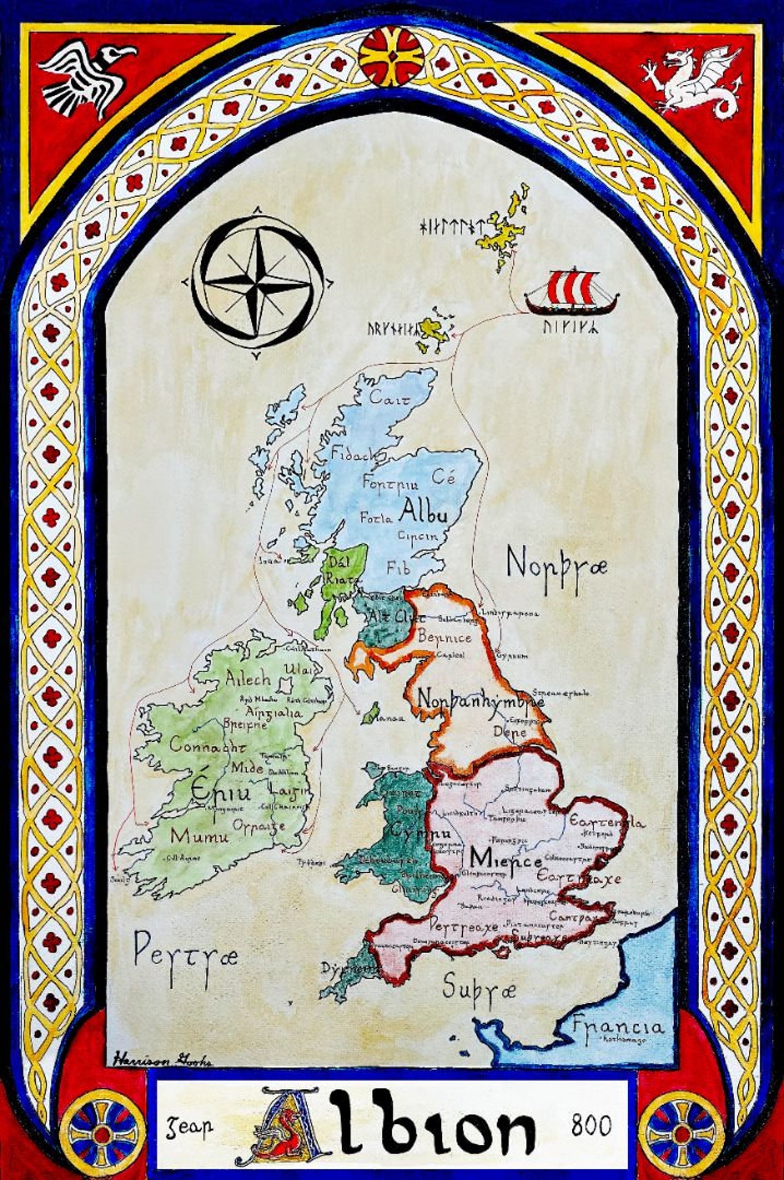 Map of Anglo-saxon Britain; the Heptarchy (UPDATED) - Etsy