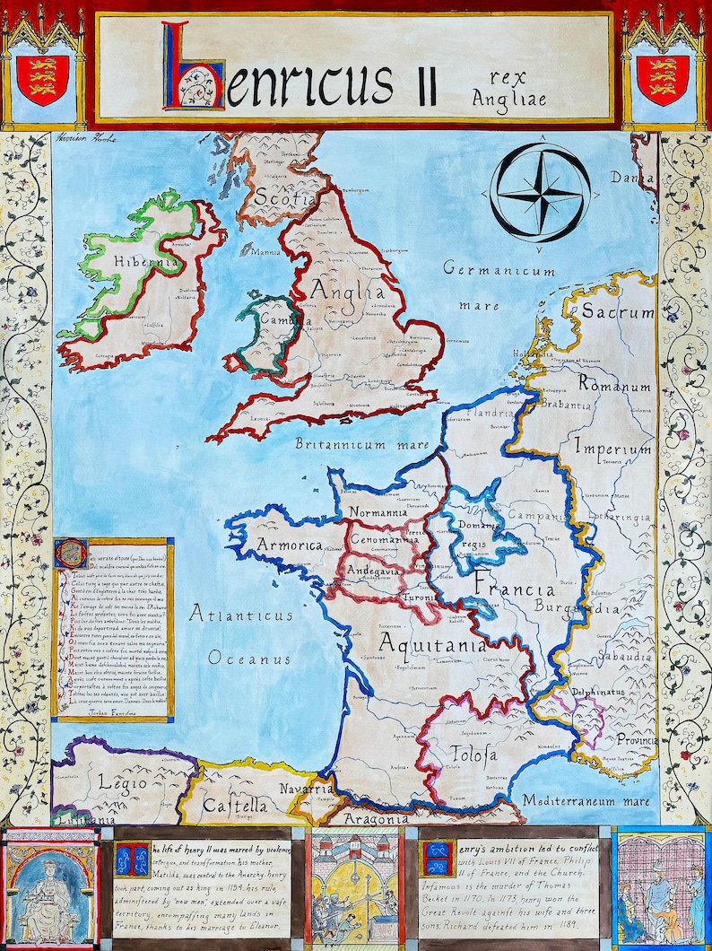 Henry II Map; Angevin Empire; Medieval Western Europe Map - Etsy