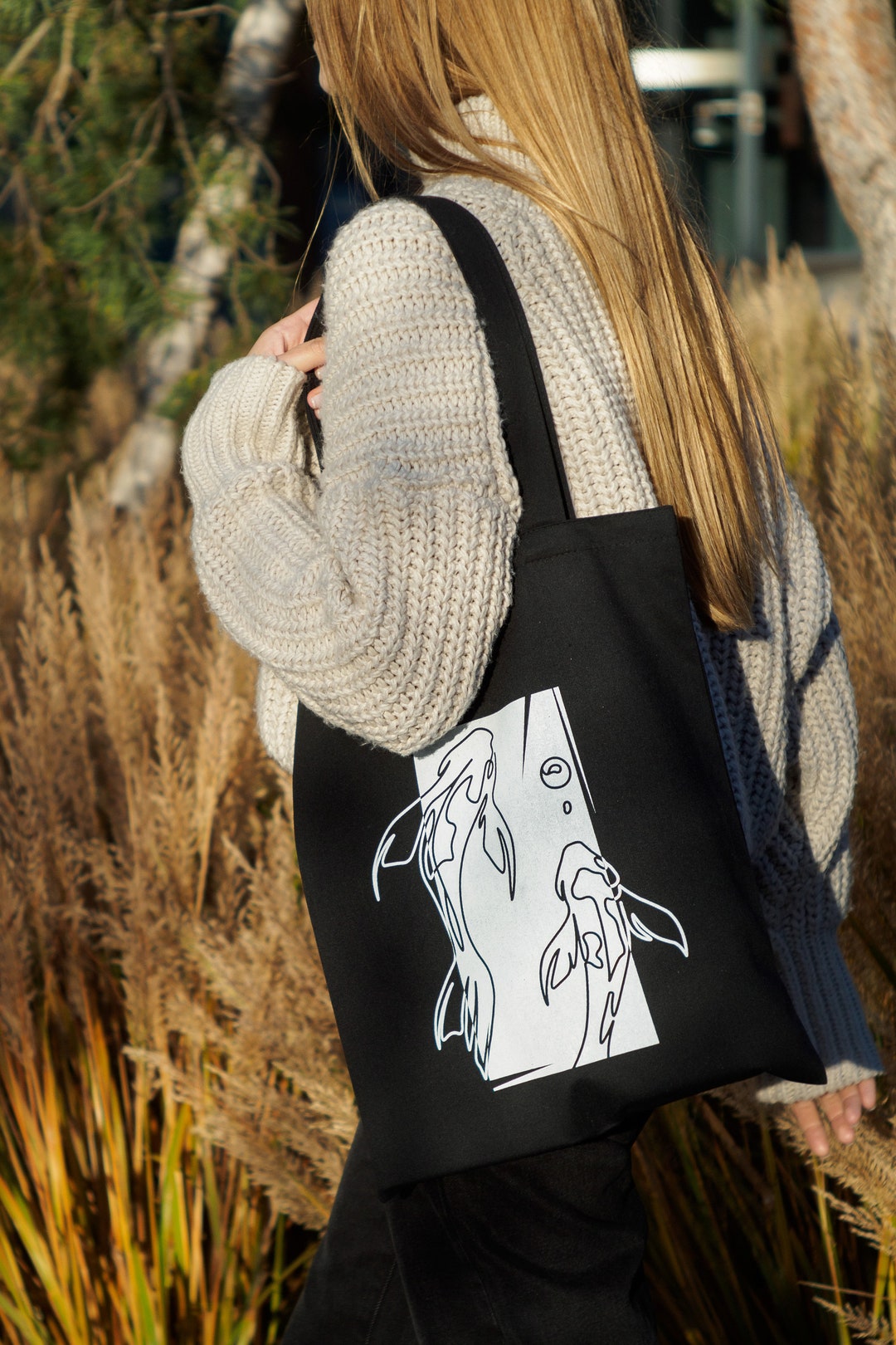 Stylish Black Canvas Tote Eco-bag Koi Carp | Modern Shopping Bag ...