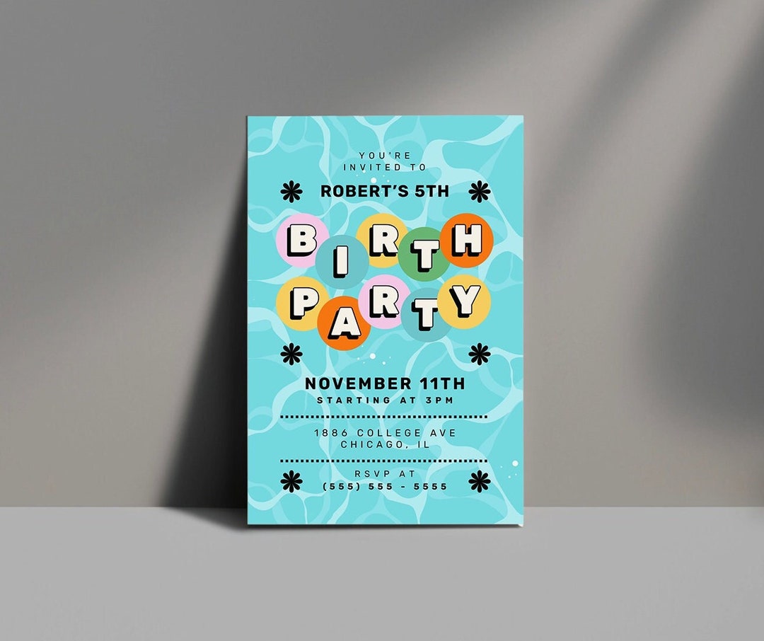 Editable Birthday Party Invite, Colorful Editable Invitation ...
