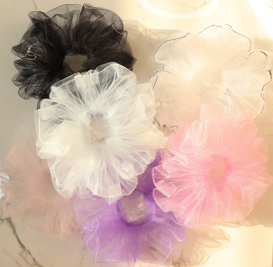 Tulle Scrunchies | Mix and Match | 6 Solid Colors | Sheer | Fluffy ...