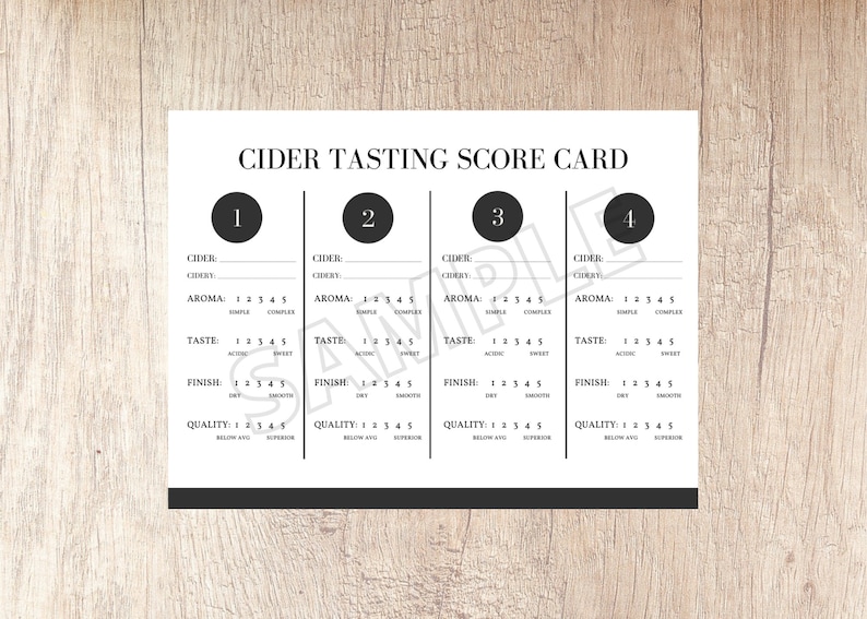 Hard Cider Tasting Score Card | Instant Download | Printable PDF Format ...