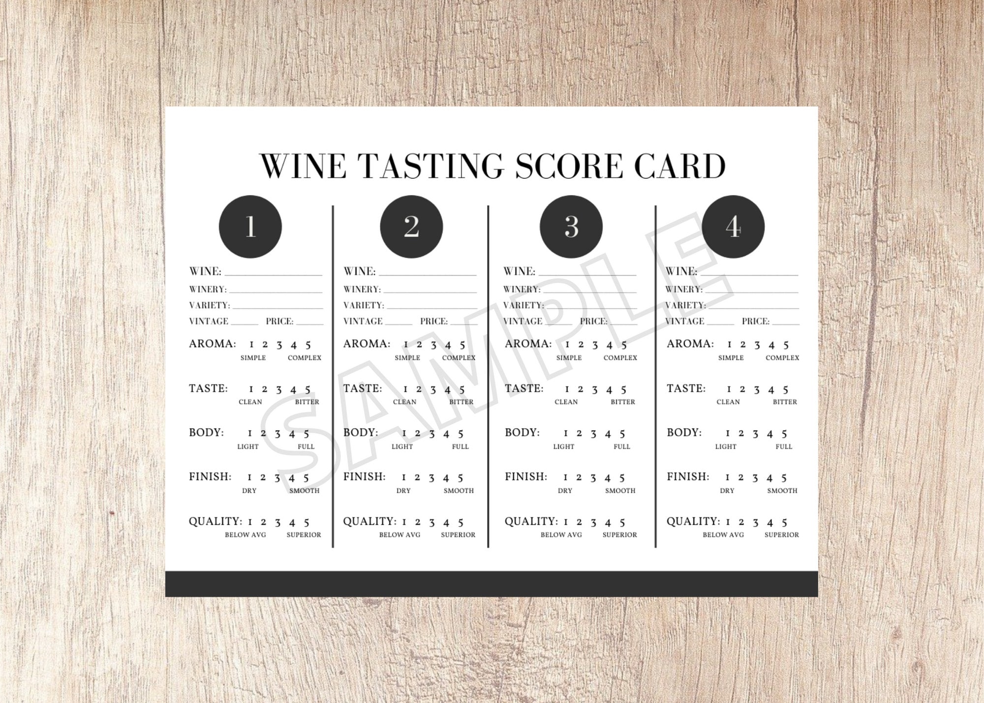 Wine Tasting Party Score Card | Instant Download | Printable (PDF ...