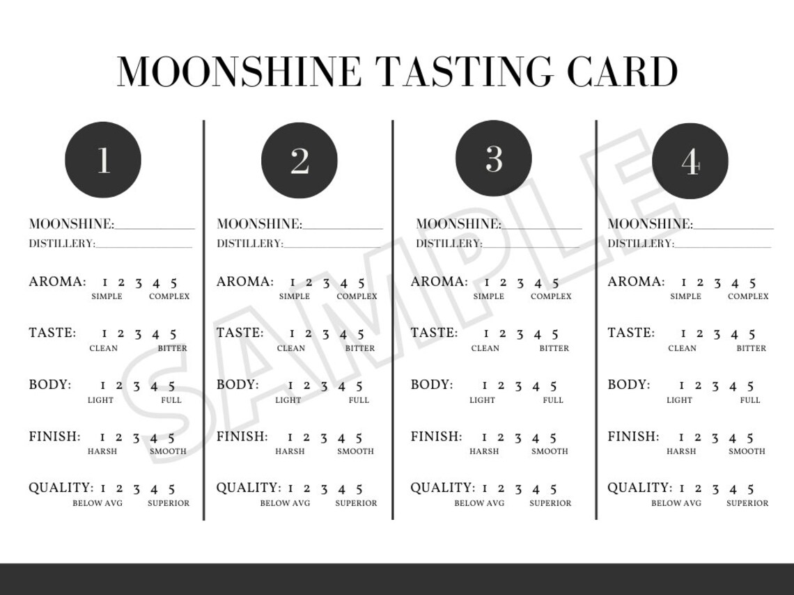 Moonshine Tasting Card | Instant Download | Printable: PDF Format - Etsy