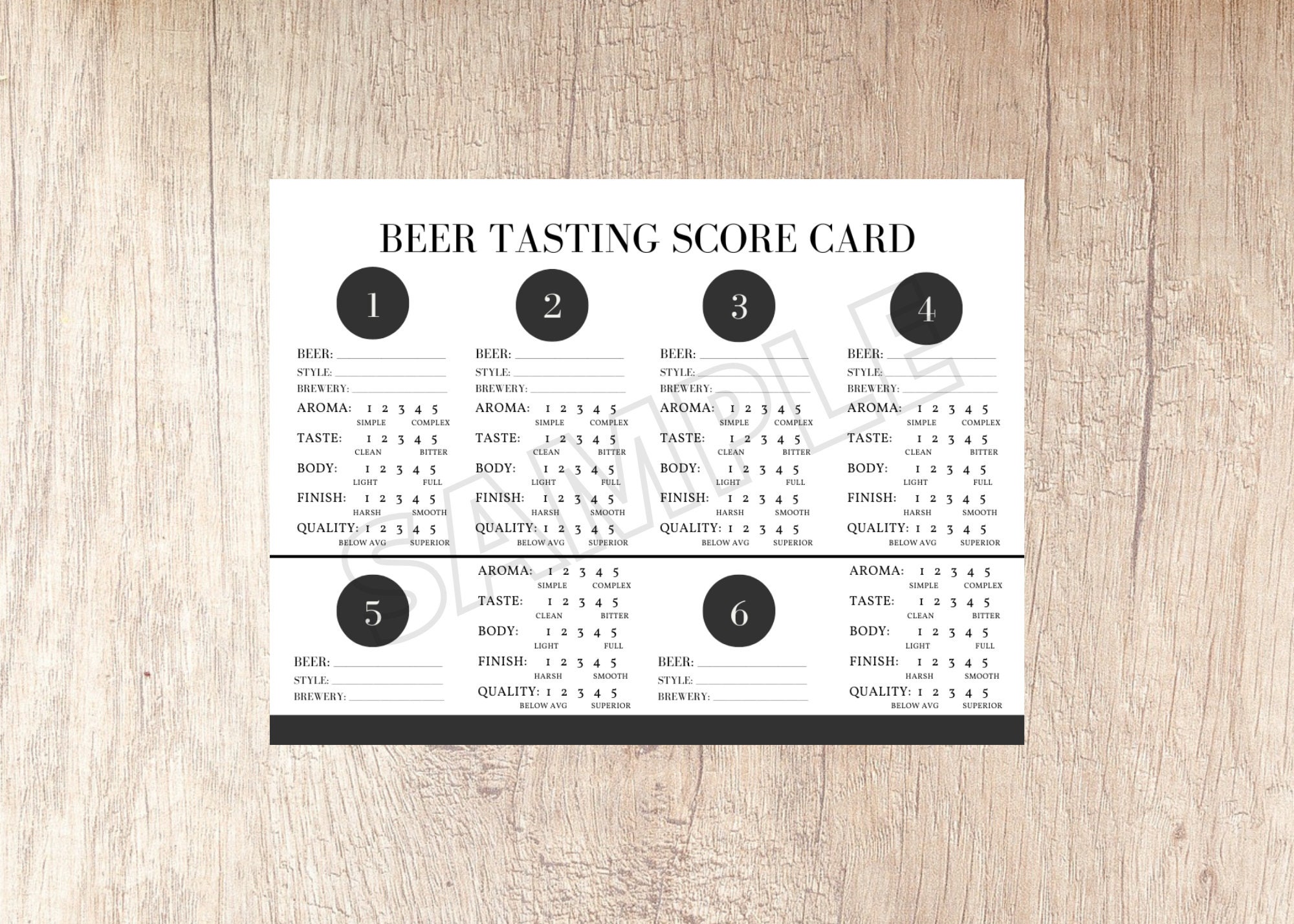 Beer Tasting Score Card | Instant Download | Printable: PDF Format - Etsy
