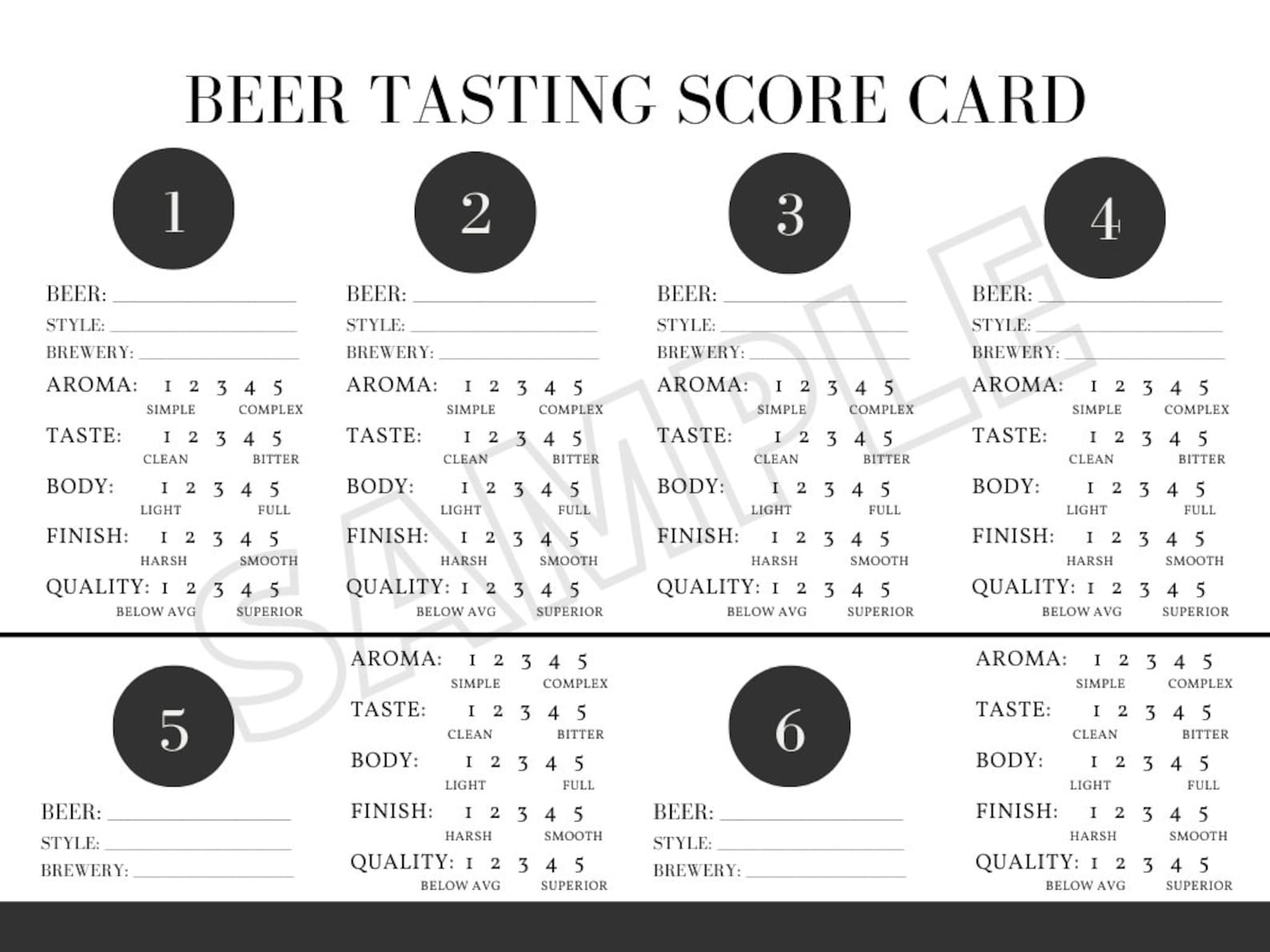 Beer Tasting Score Card | Instant Download | Printable: PDF Format - Etsy