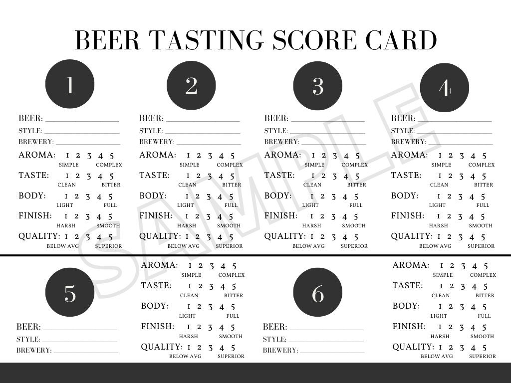 Beer Tasting Score Card | Instant Download | Printable: PDF Format - Etsy