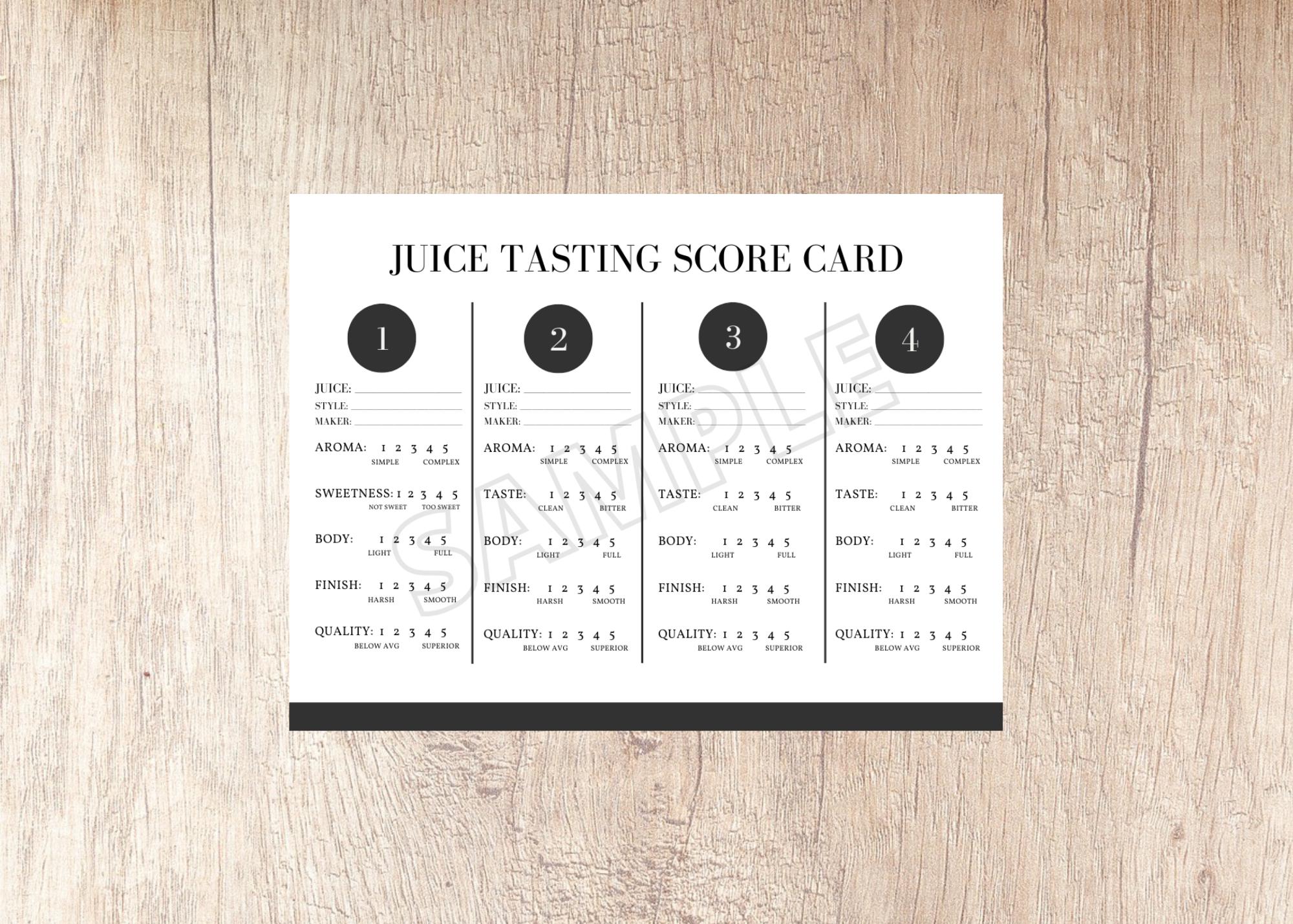 Juice Tasting Card | Instant Download | Printable: PDF Format - Etsy