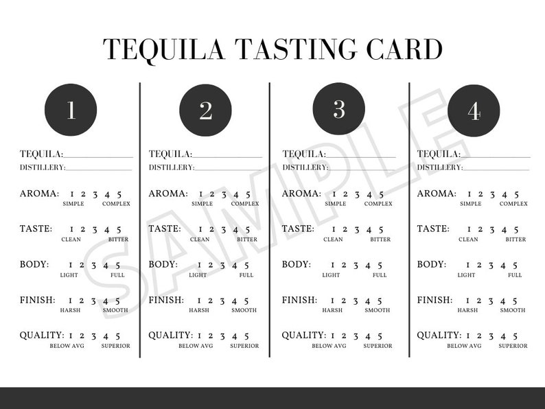 Tequila Tasting Card | Instant Download | Printable: PDF Format - Etsy