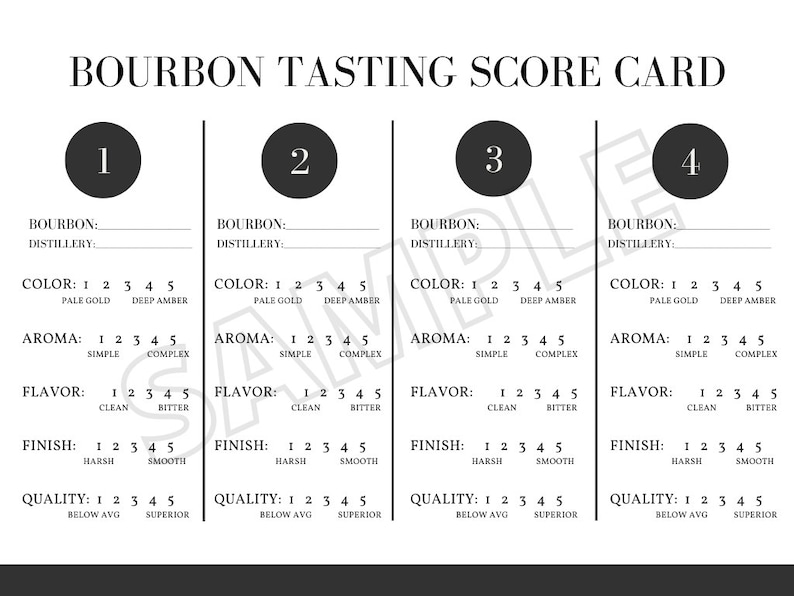 Bourbon Tasting Card | Instant Download | Printable: PDF Format - Etsy