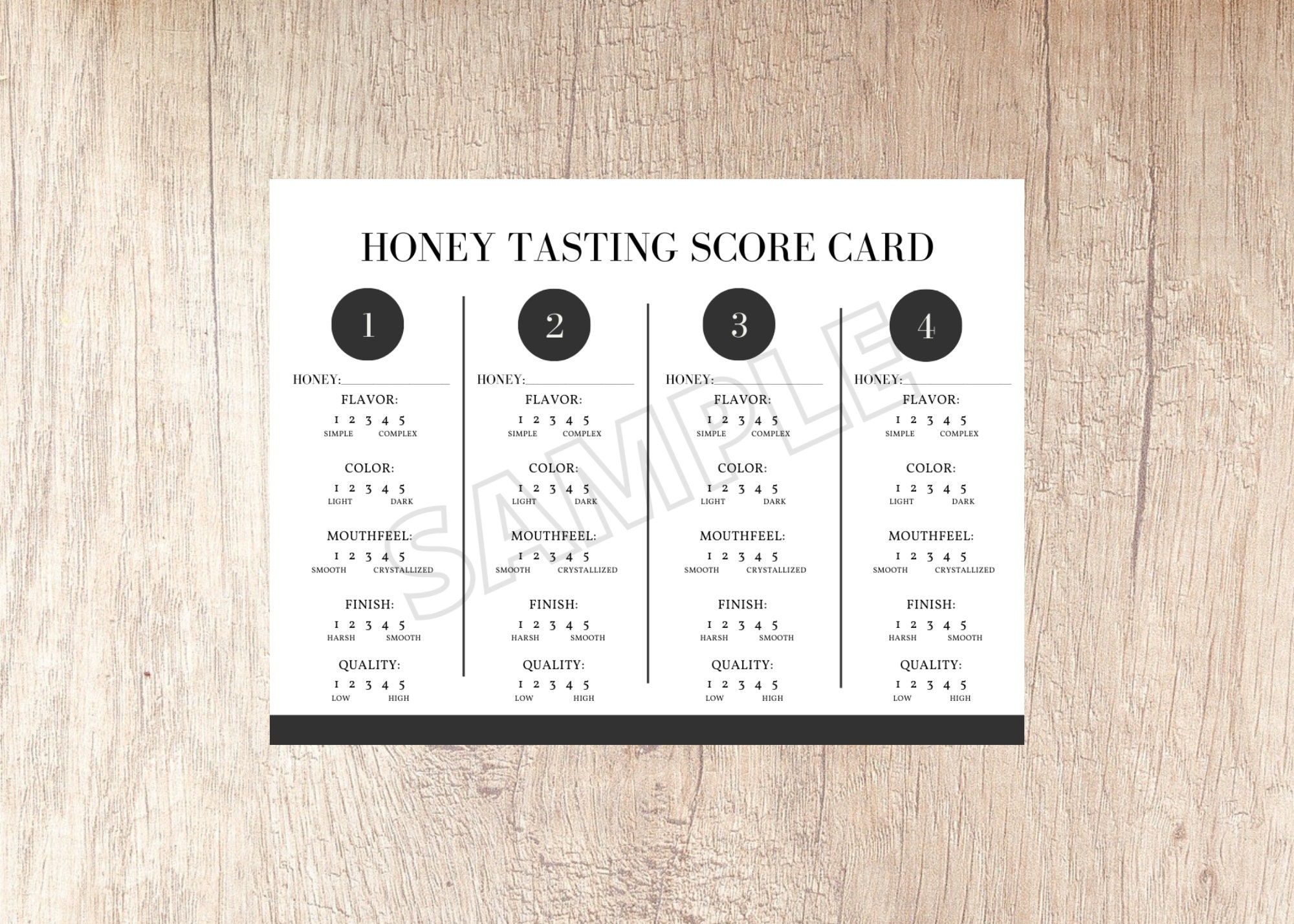 Honey Tasting Card | Instant Download | Printable: PDF Format - Etsy