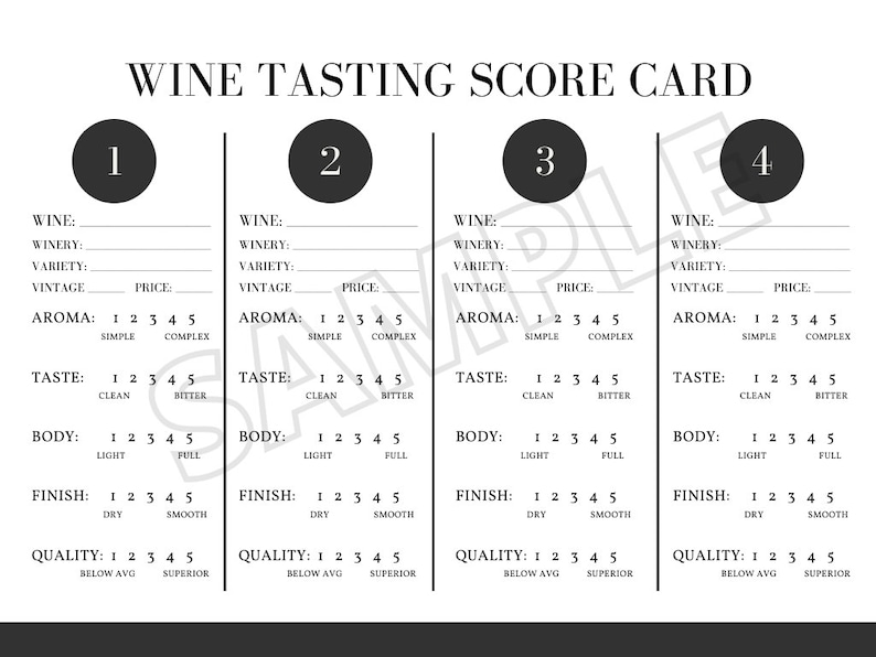 Wine Tasting Party Score Card | Instant Download | Printable (PDF ...