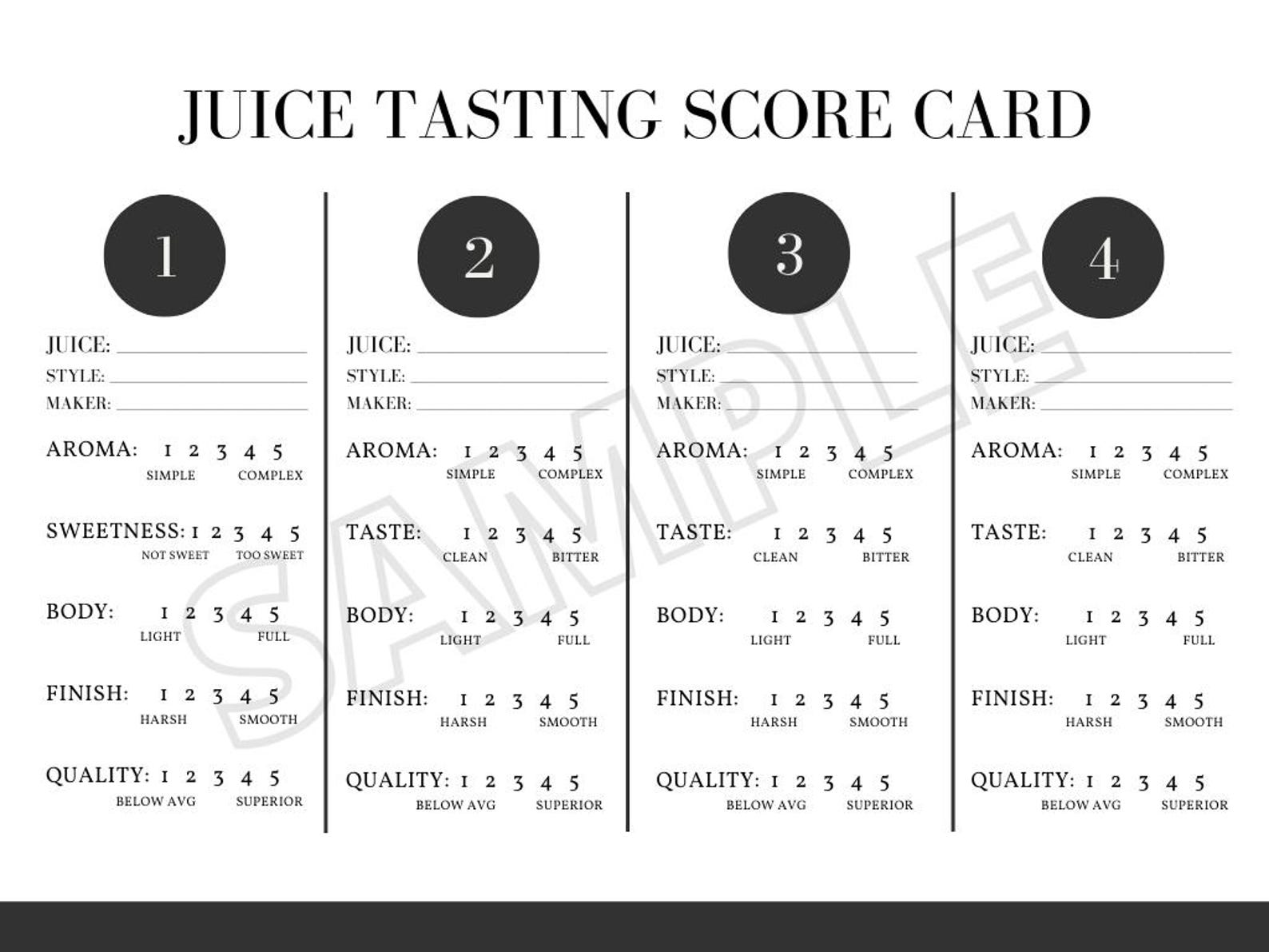 Juice Tasting Card | Instant Download | Printable: PDF Format - Etsy
