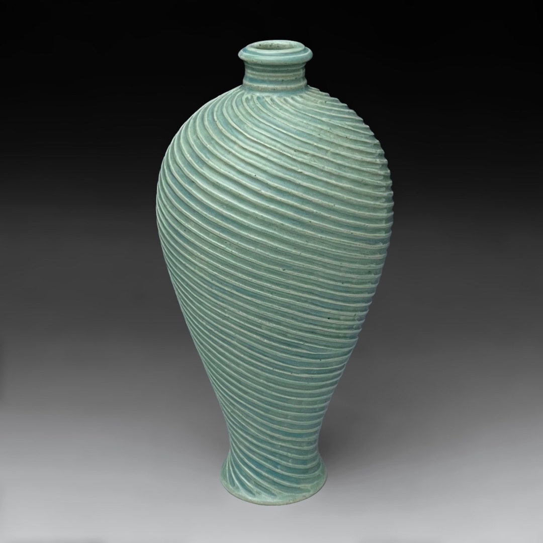 Handmade Carved Celadon Pottery Vase - Etsy