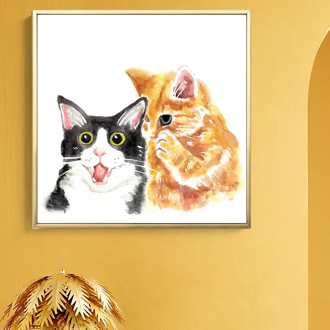 Whispering Cats Watercolor Painting, Original Watercolour Art Print ...