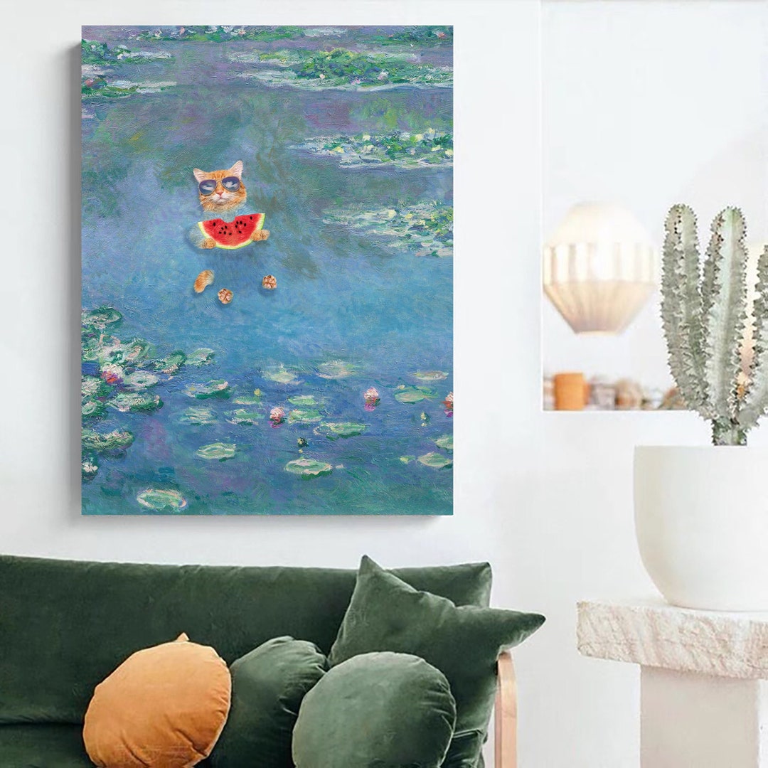 Claude Monet, Cat Bathing in the Pond of Water Lillies, Oil Painting ...