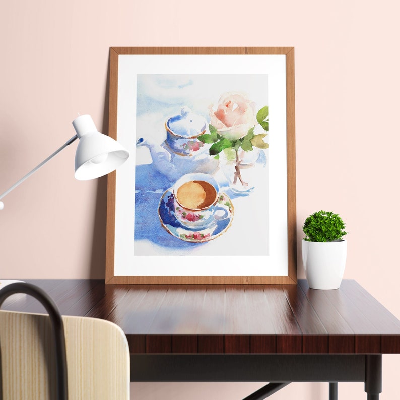Afternoon Tea and Rose Watercolor Painting Original - Etsy