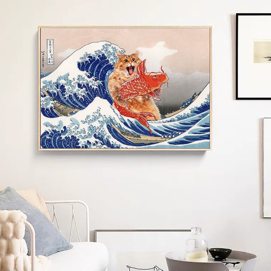 The Great Wave, Living Room Digital Print, Cat Portrait, Animal Print ...