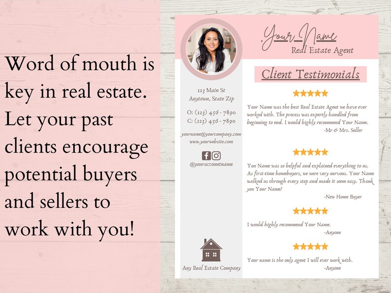 Real Estate Resume, Client Testimonial, Realtor Bio, Downloadable ...