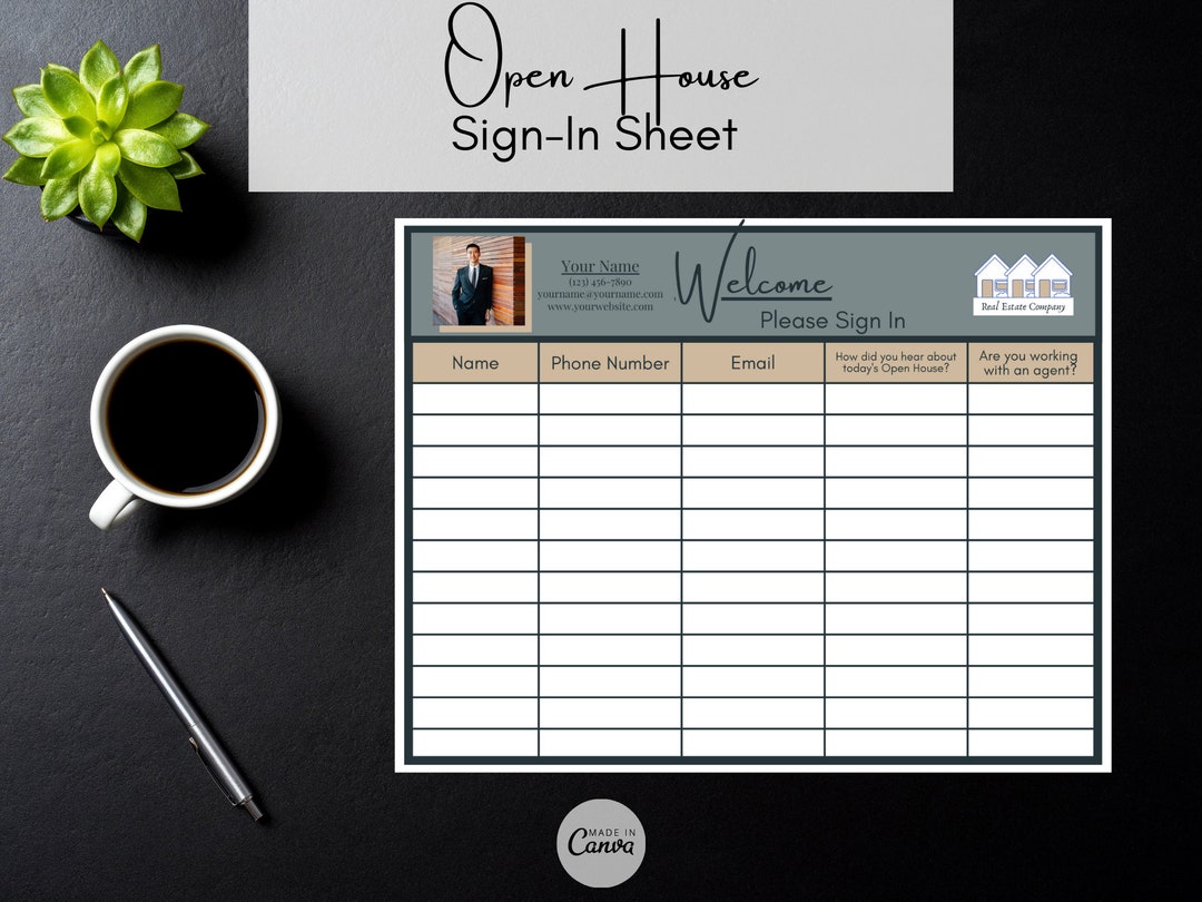 Real Estate Open House Sign-in Sheet Digital Downloadable Template ...