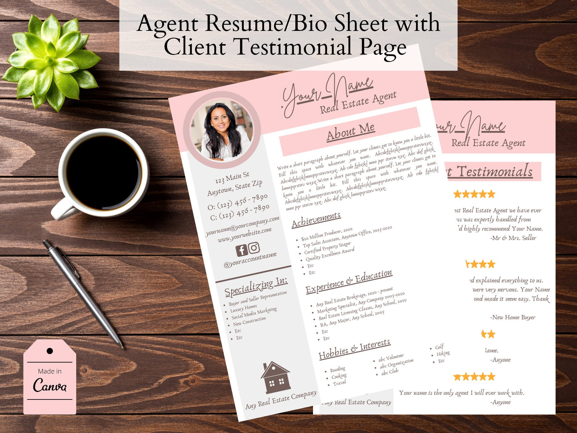 Real Estate Resume, Client Testimonial, Realtor Bio, Downloadable ...