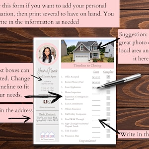 Real Estate Closing Timeline, Contact Information Sheet, Marketing for ...