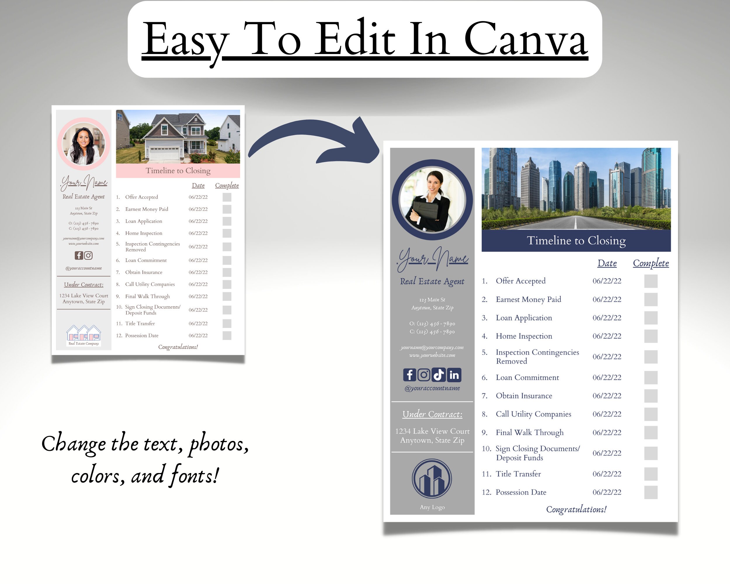 Real Estate Closing Timeline, Contact Information Sheet, Marketing for ...