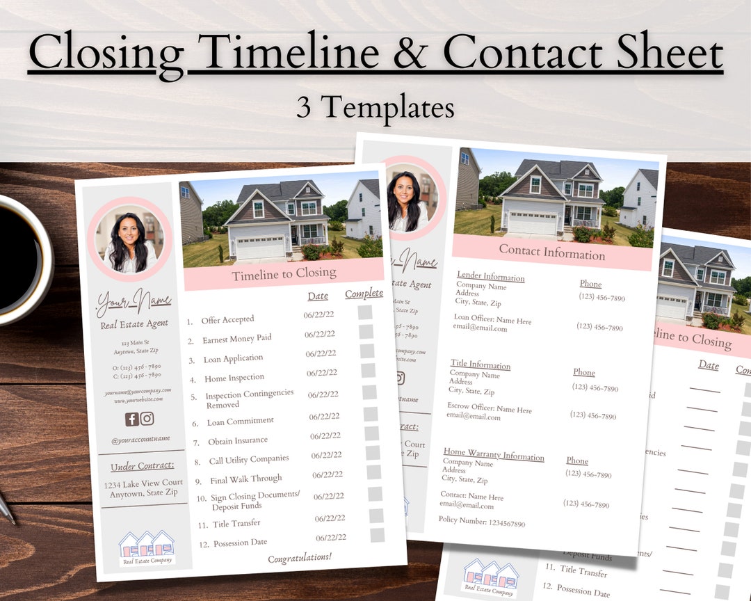 Real Estate Closing Timeline, Contact Information Sheet, Marketing for ...