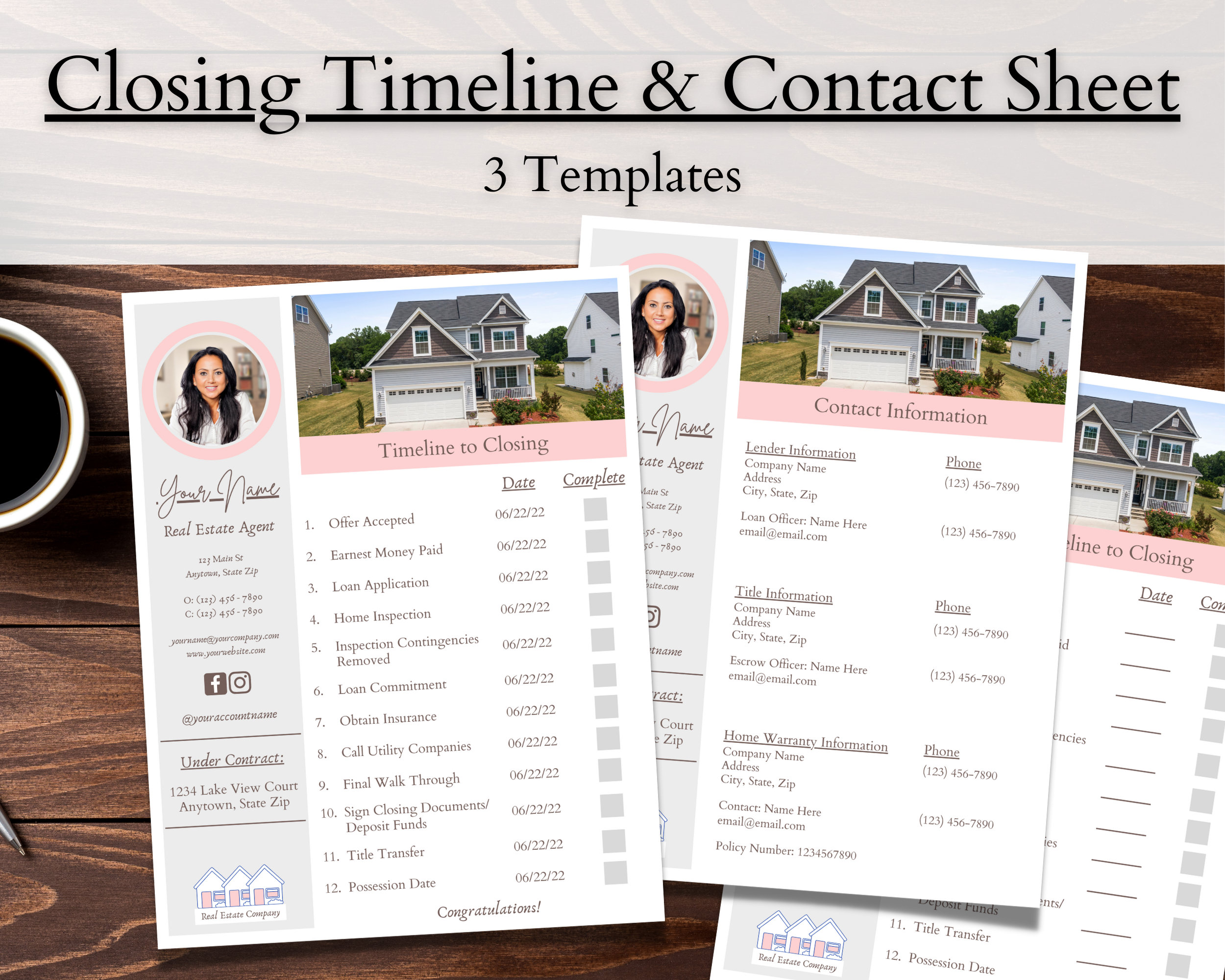 Real Estate Closing Timeline, Contact Information Sheet, Marketing for ...