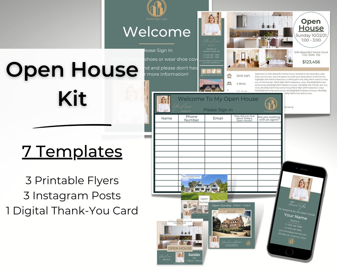 Real Estate Open House Kit, Sign-in Sheet, Flyer, Welcome Sign ...