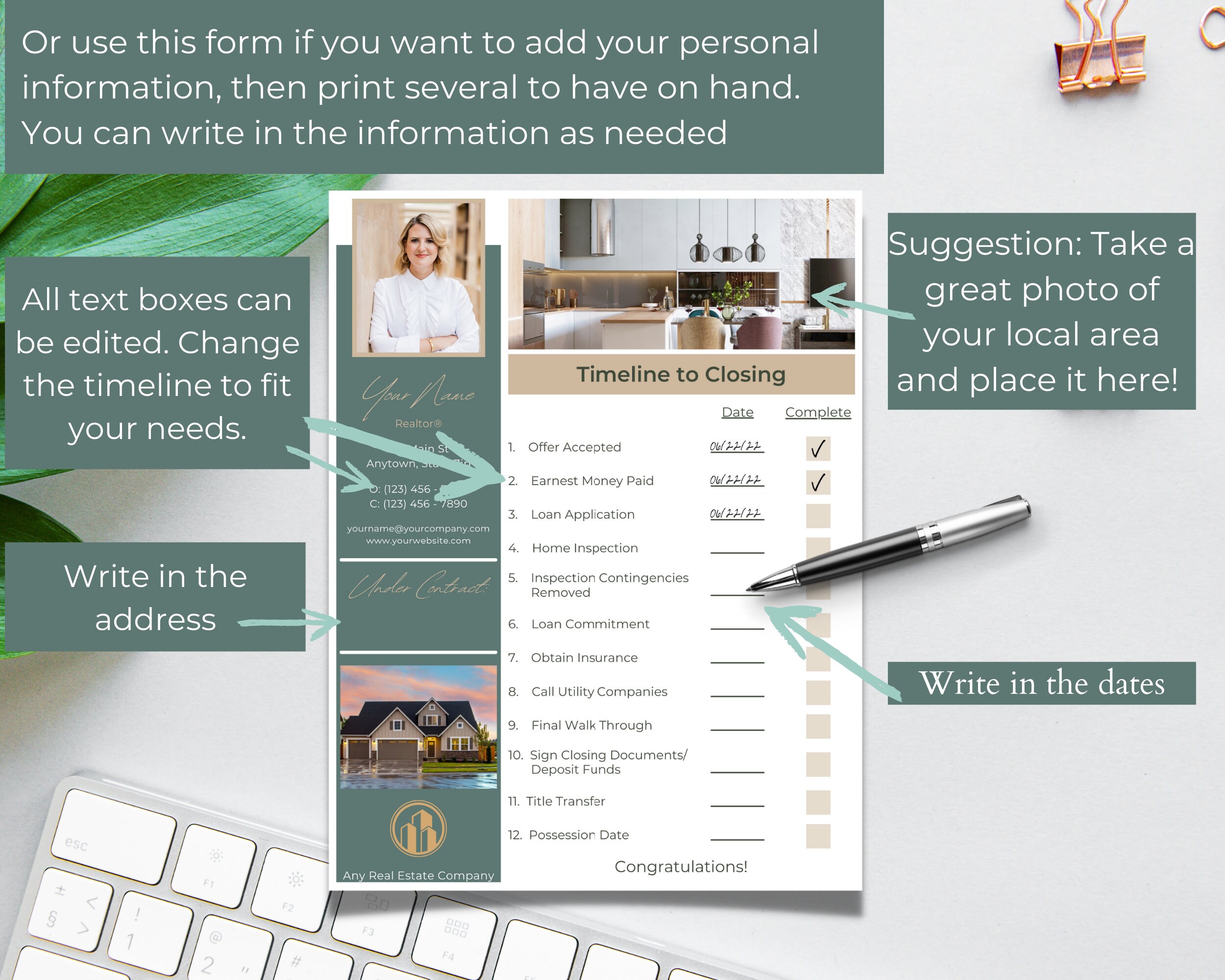 Real Estate Closing Timeline Contact Information Sheet | Etsy
