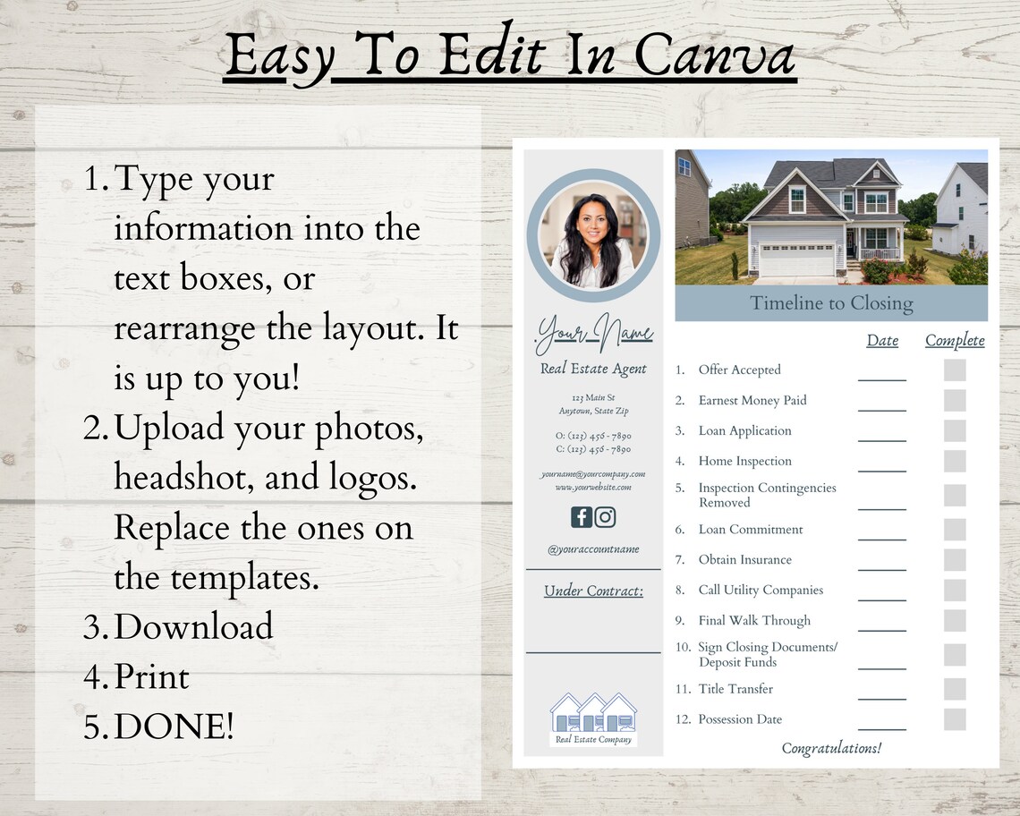 Real Estate Closing Timeline, Contact Information Sheet, Marketing for ...