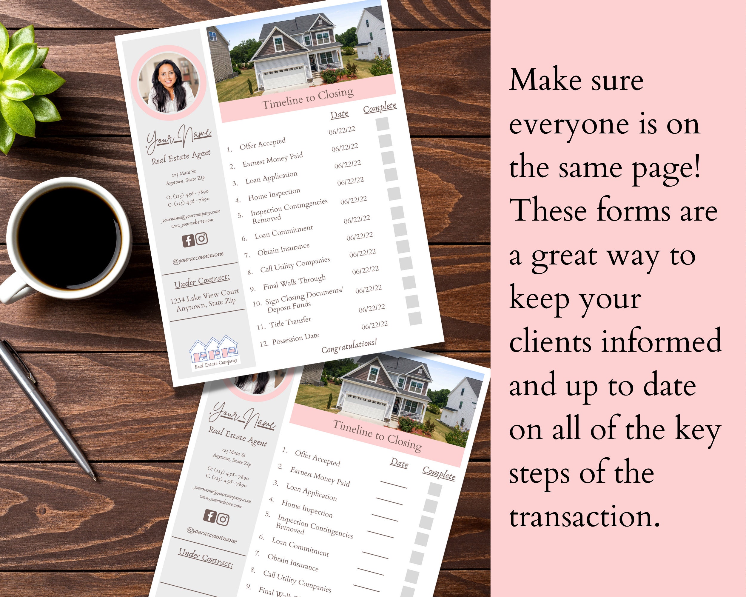 Real Estate Closing Timeline, Contact Information Sheet, Marketing for ...
