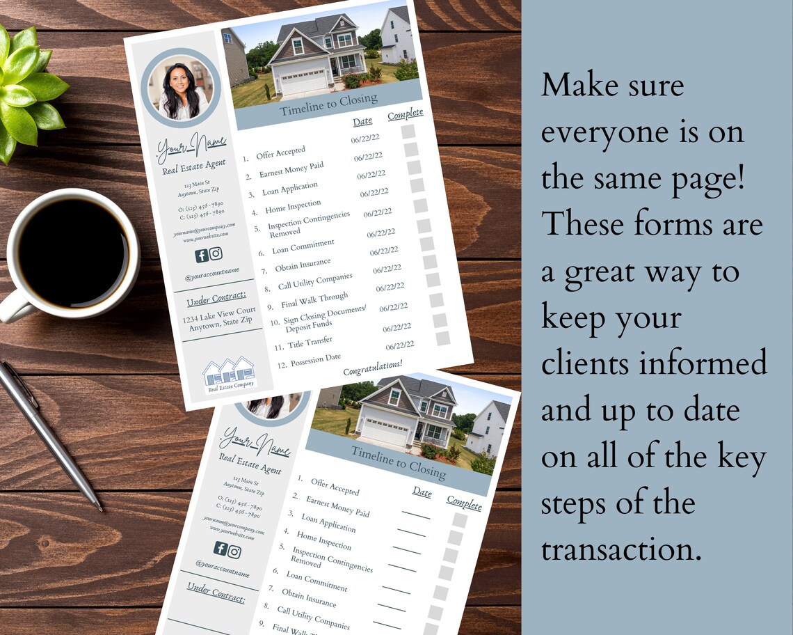 Real Estate Closing Timeline, Contact Information Sheet, Marketing for ...
