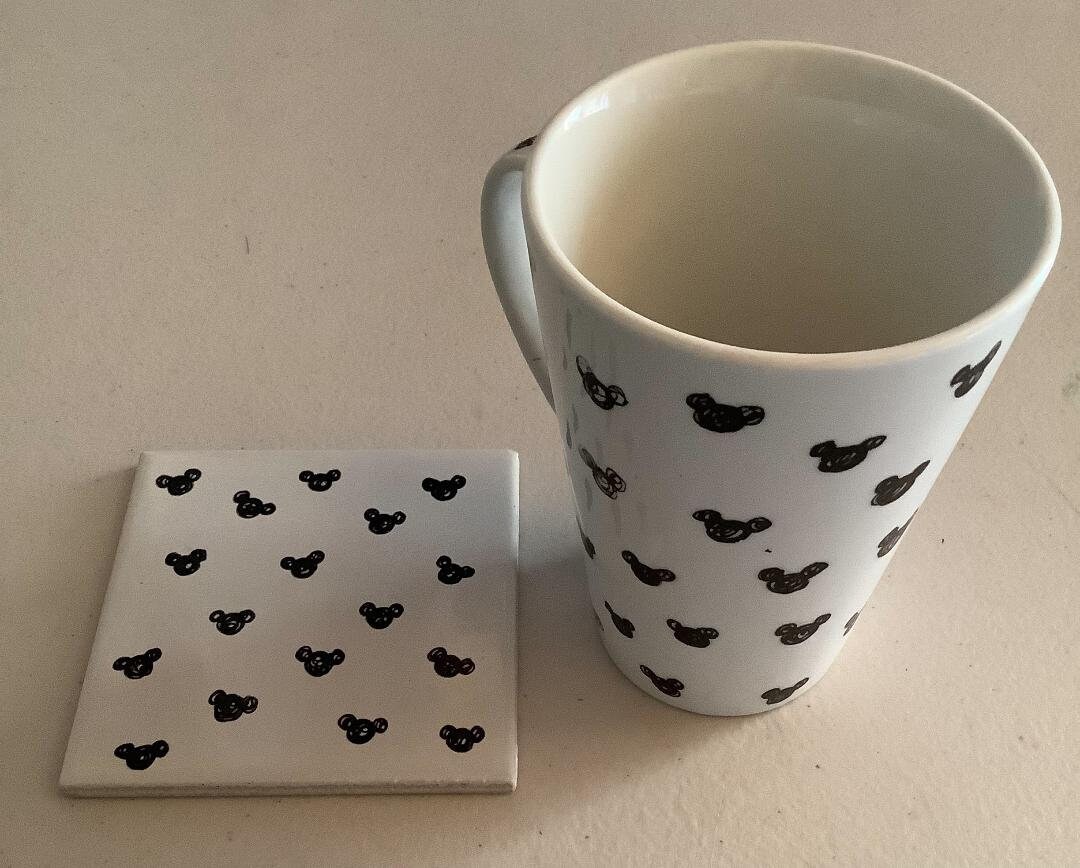 Black Scribble Mickey Mug and Coaster Set - Etsy UK